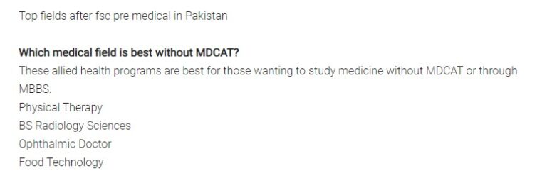 Top Medical Fields Without MDCAT (MBBS) in Pakistan - StudyPK