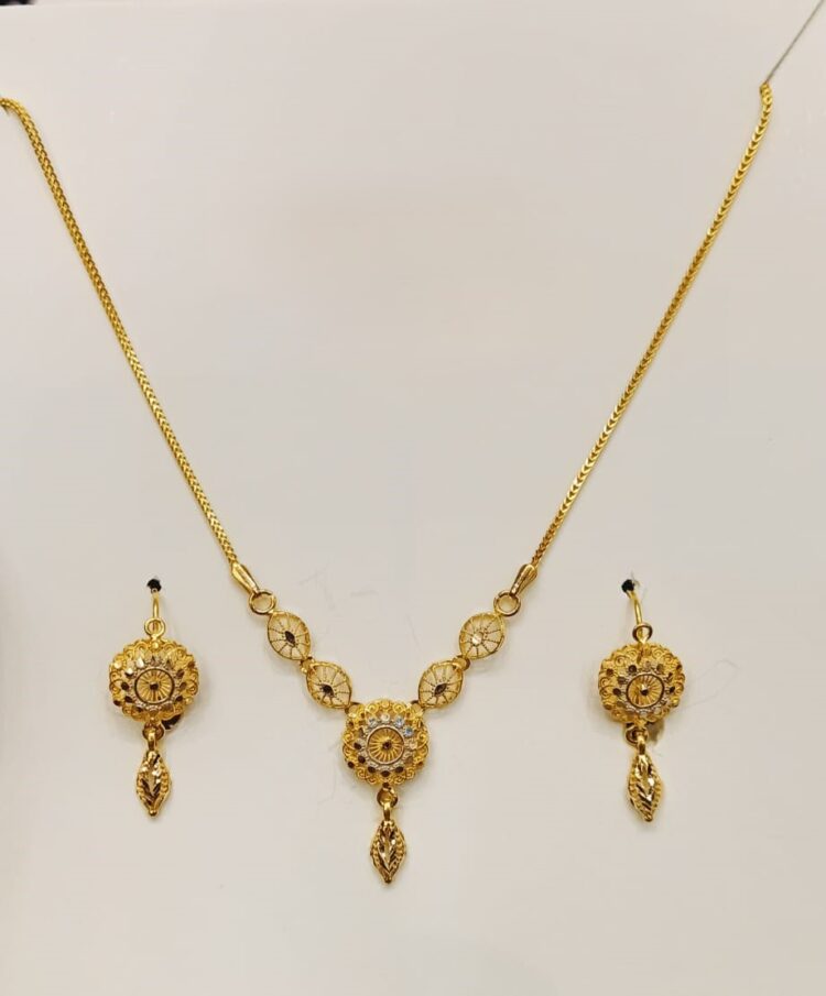 Elegant Modern Gold Mala Set with Earrings – Under PKR 110,000 - StudyPK
